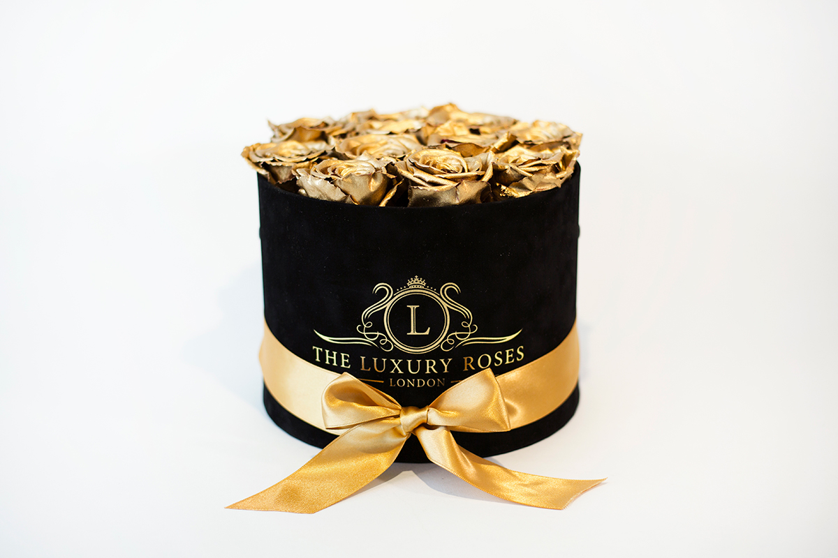 10-gold-velvet-box - Preserved Rose Arrangements & Delivery | The ...