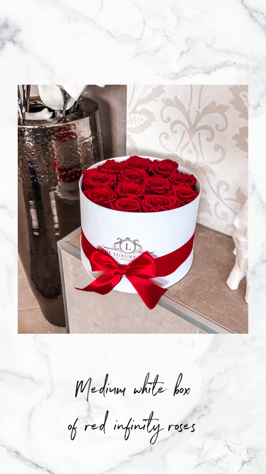 Medium white box of red infinity roses - Preserved Rose Arrangements ...