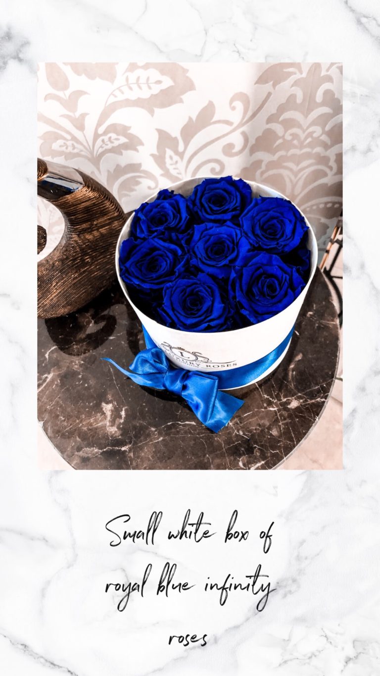 Small white box of royal blue infinity - Preserved Rose Arrangements ...