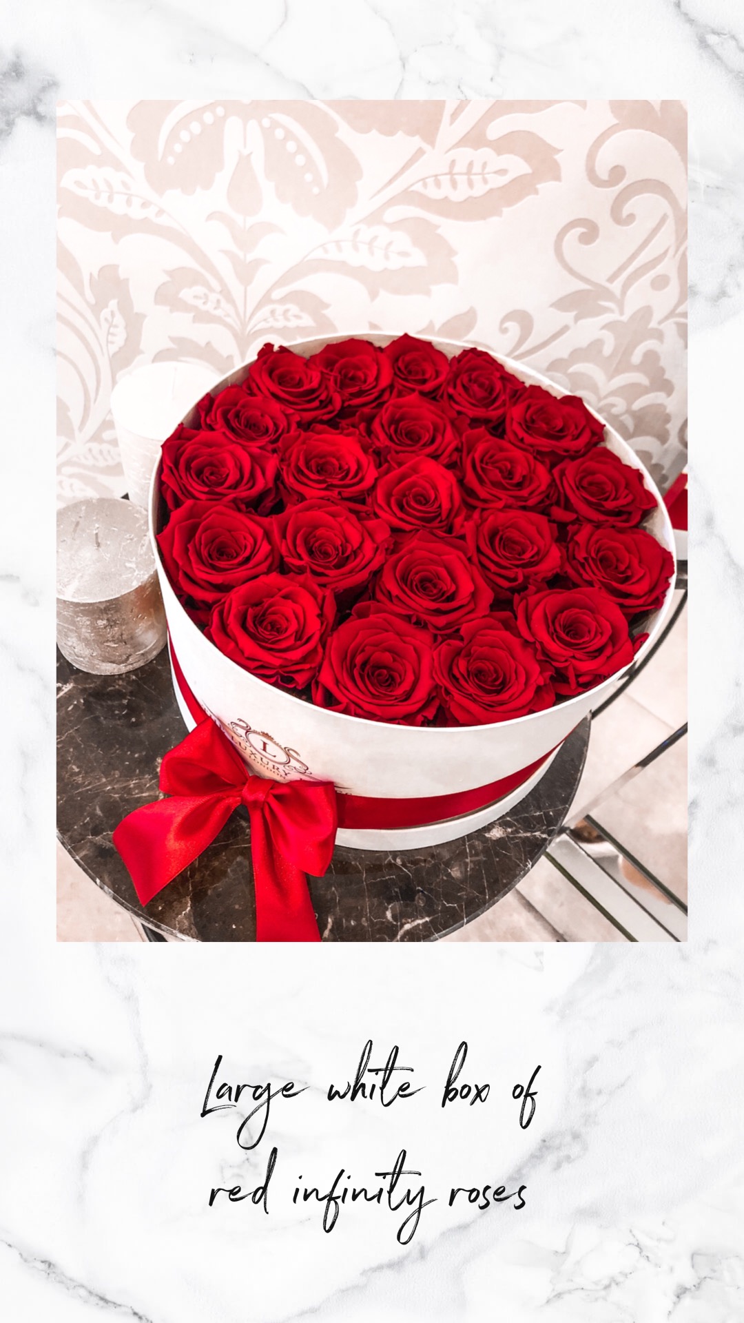 Large white box of red infinity roses - Preserved Rose Arrangements ...